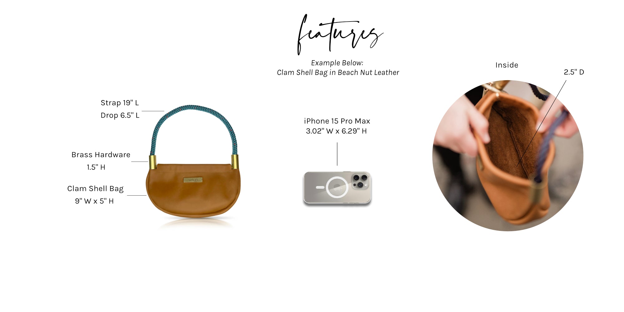 Leather Clam Shell Bag with Rope Handle and Spring Snap Closure ...