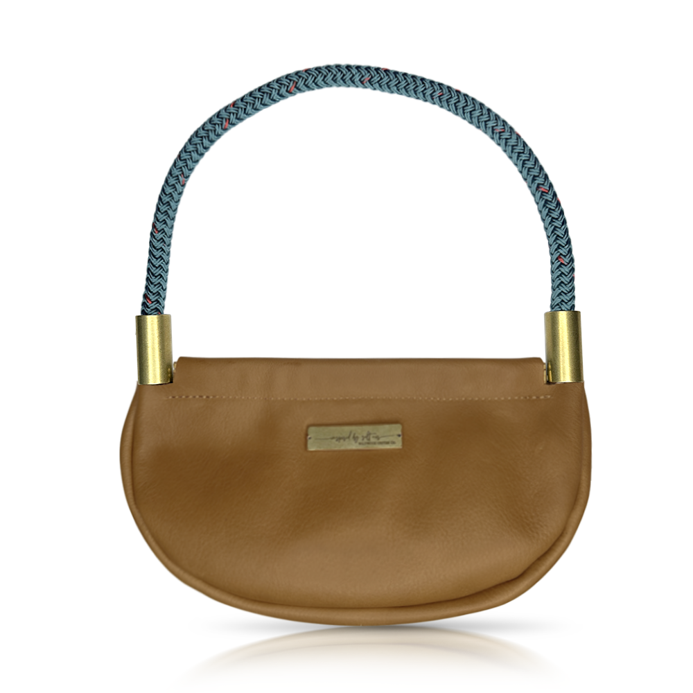 Leather Clam Shell Bag with Rope Handle and Spring Snap Closure ...