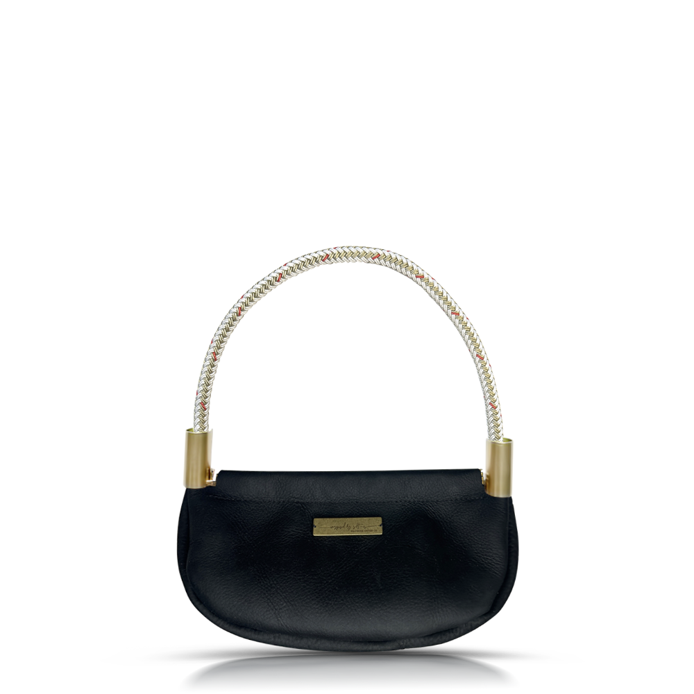 Black Leather Clam Shell Bag with Spring Snap Closure – Wildwood Oyster Co.